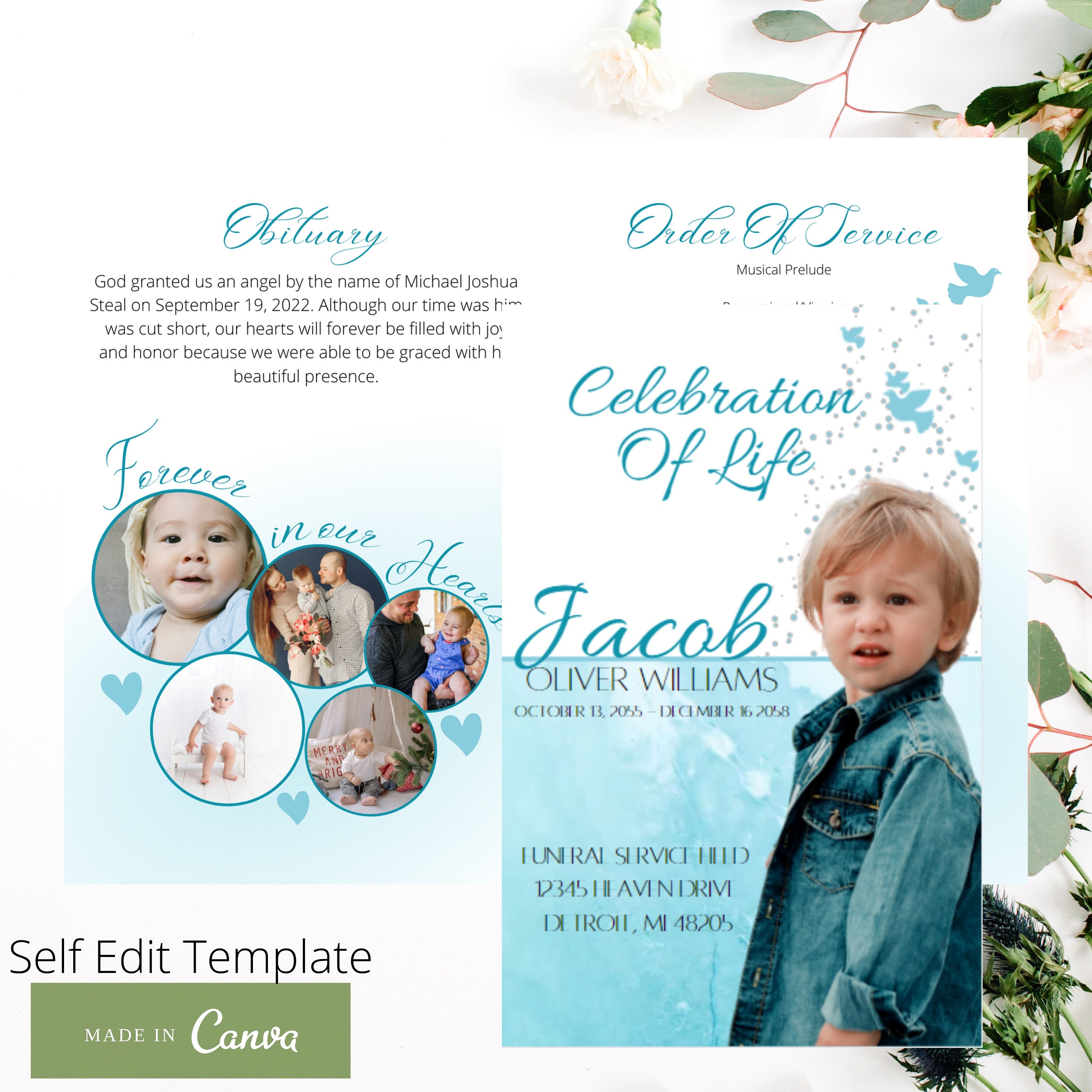 Baby Blue Funeral Program Template. Editable Obituary. Kids and Baby - Etsy