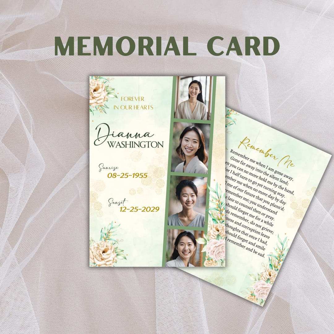 Personalized Memorial/prayer Cards | Green Floral | Custom Memorial ...