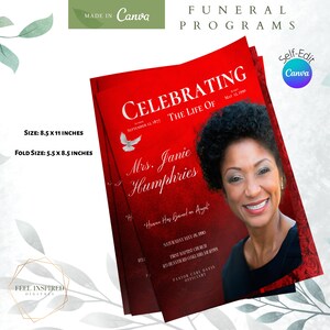 4 Page Red Roses Tabloid Funeral Program With Red Roses With Gold. Size ...