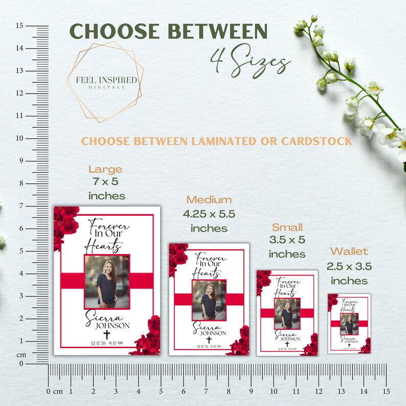 Personalized Memorial Cards | Red Roses | Funeral Prayer Keepsake ...