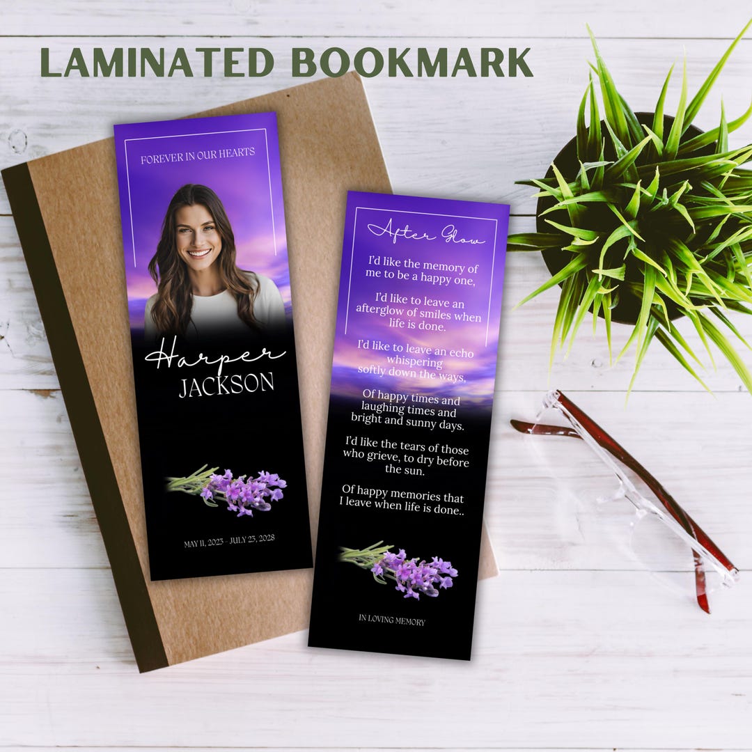 Personalized Bookmark Picture Memorial | Purple and Black Skyline ...