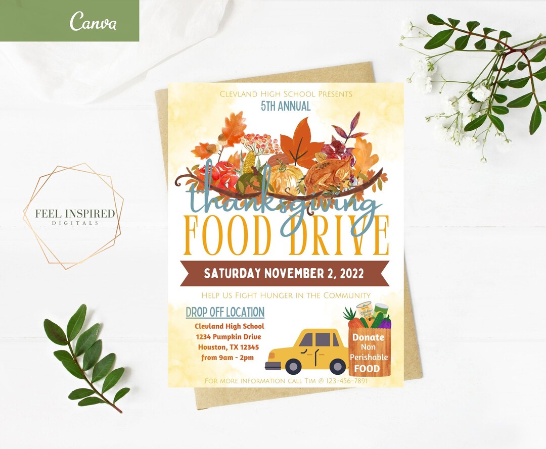Thanksgiving Food Drive Event Flyer. Canva Template for Feeding ...