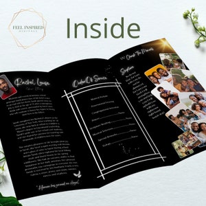 Trifold Black Magazine Style Funeral/memorial Program. Canva Template ...