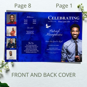 Royal Blue Funeral Program Template: 8-page Magazine Style (digital ...