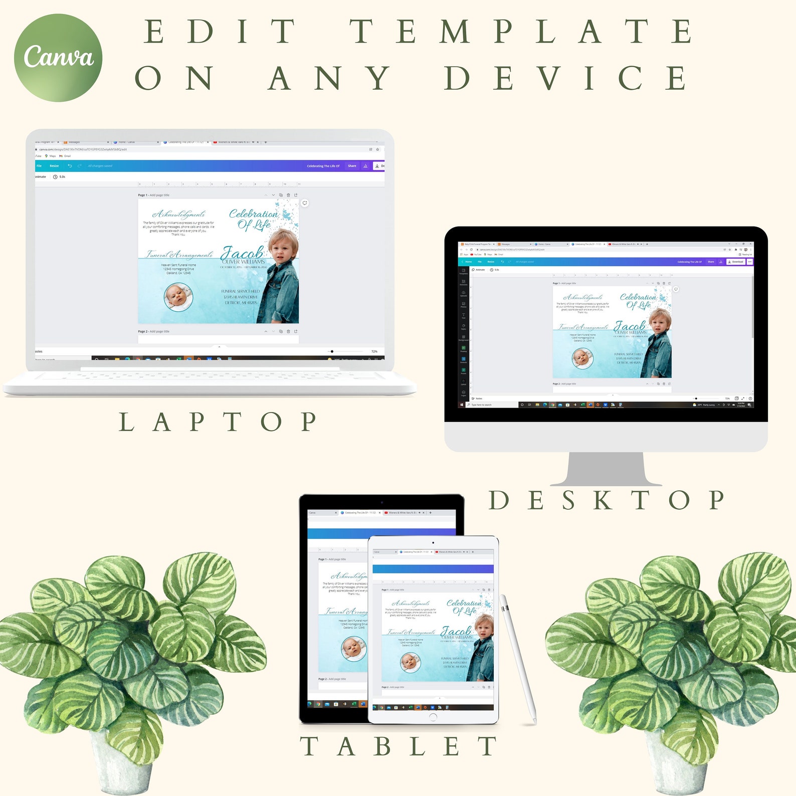 Baby Blue Funeral Program Template. Editable Obituary. Kids and Baby - Etsy