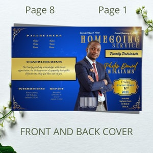 Blue and Gold Homegoing Celebration Funeral Program, Tabloid Template ...