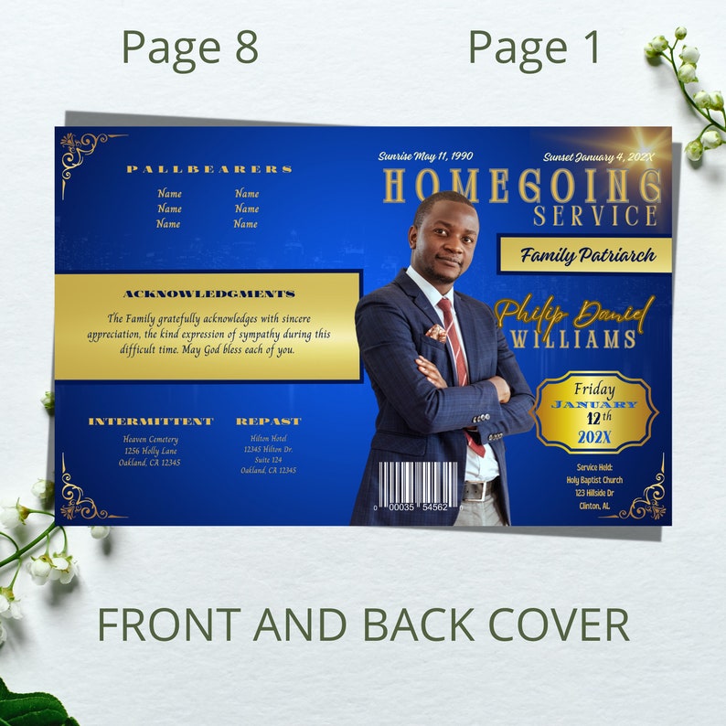 Blue and Gold Homegoing Celebration Funeral Program Tabloid - Etsy
