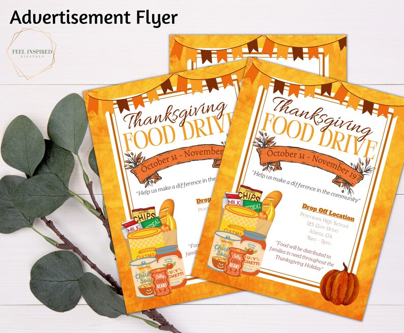Thanksgiving Food Drive Flyer. Canva Template. Drop off Food - Etsy