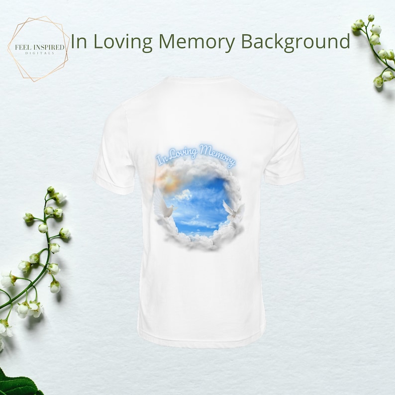 Custom in Loving Memory PNG Blue Sky With Clouds and Flowers. Memorial ...