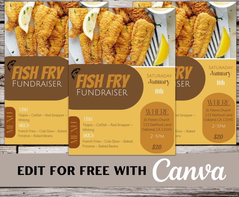 Fish Fry Flyer Editable. 5x7 DIY Canva Template Printable. Fundraiser ...