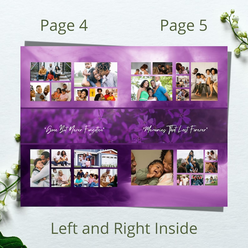 8 Page Purple Funeral Program. Canva Template Size 17x11. Celebration ...