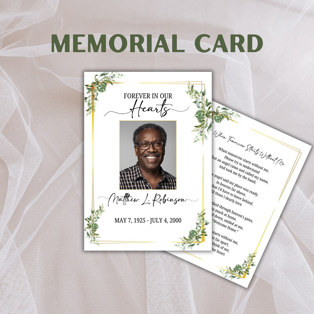 Personalized Memorial Prayer Cards: Green Floral & Gold Keepsake - Etsy