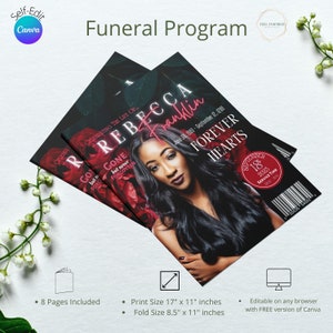 Obituary Template. Red Roses Funeral Program. - Etsy