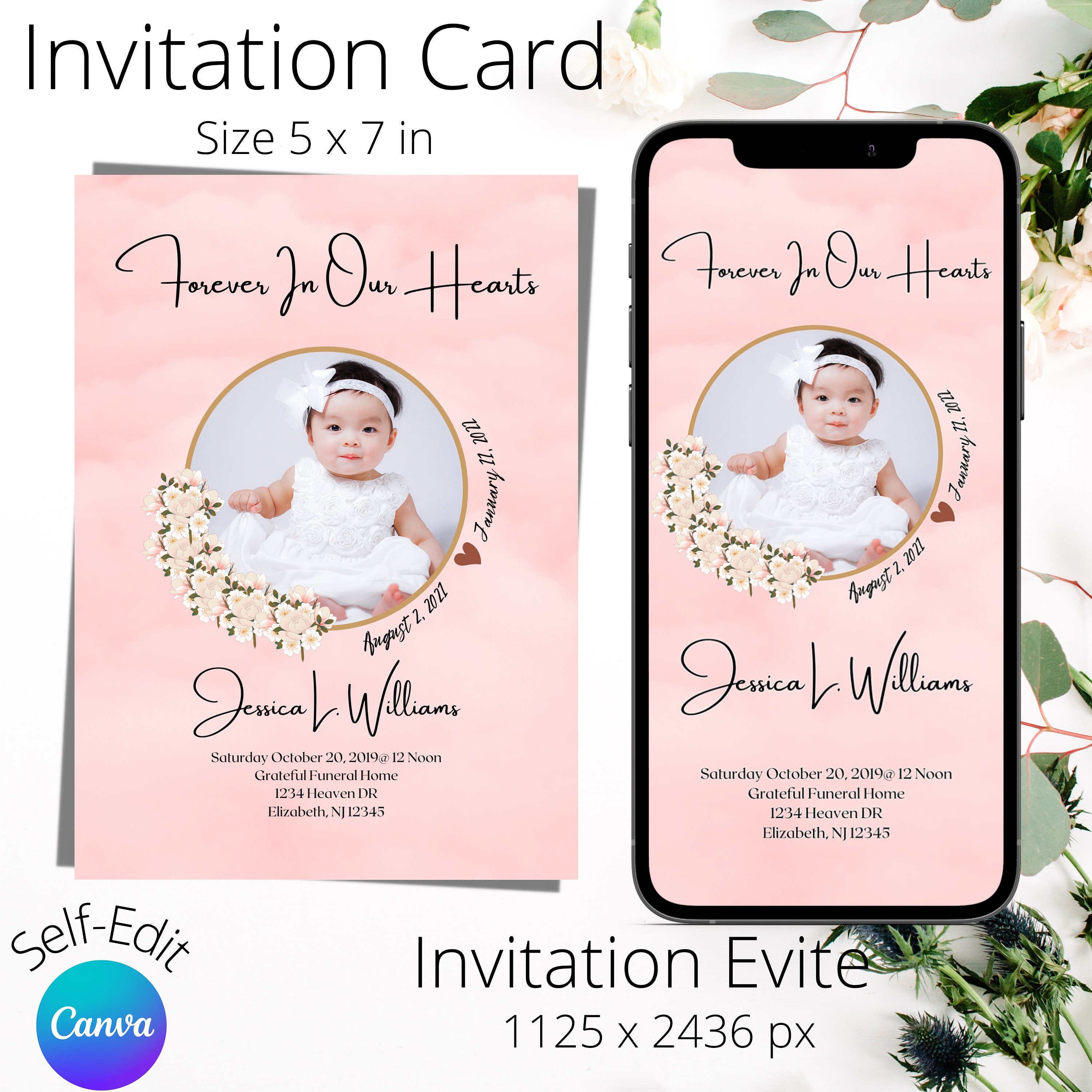 Baby/child Funeral Announcement Template. Pink Electronic Funeral ...