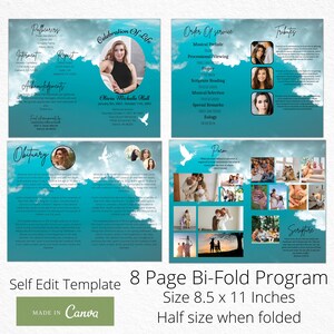 Blue Funeral Program Template. Memorial Service Program With Sky ...