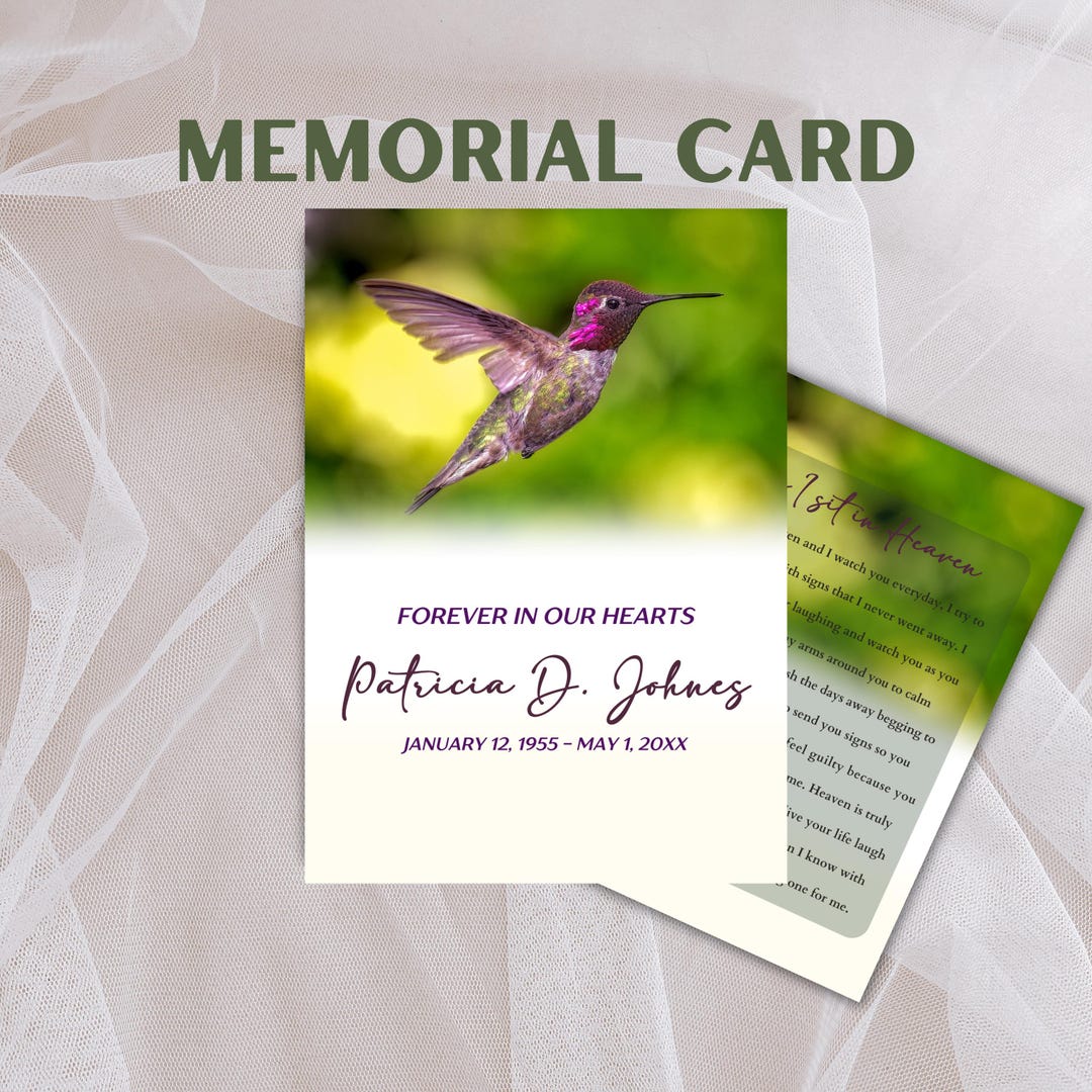 Hummingbird Funeral Prayer Cards | | Memorial Keepsake | Printed ...