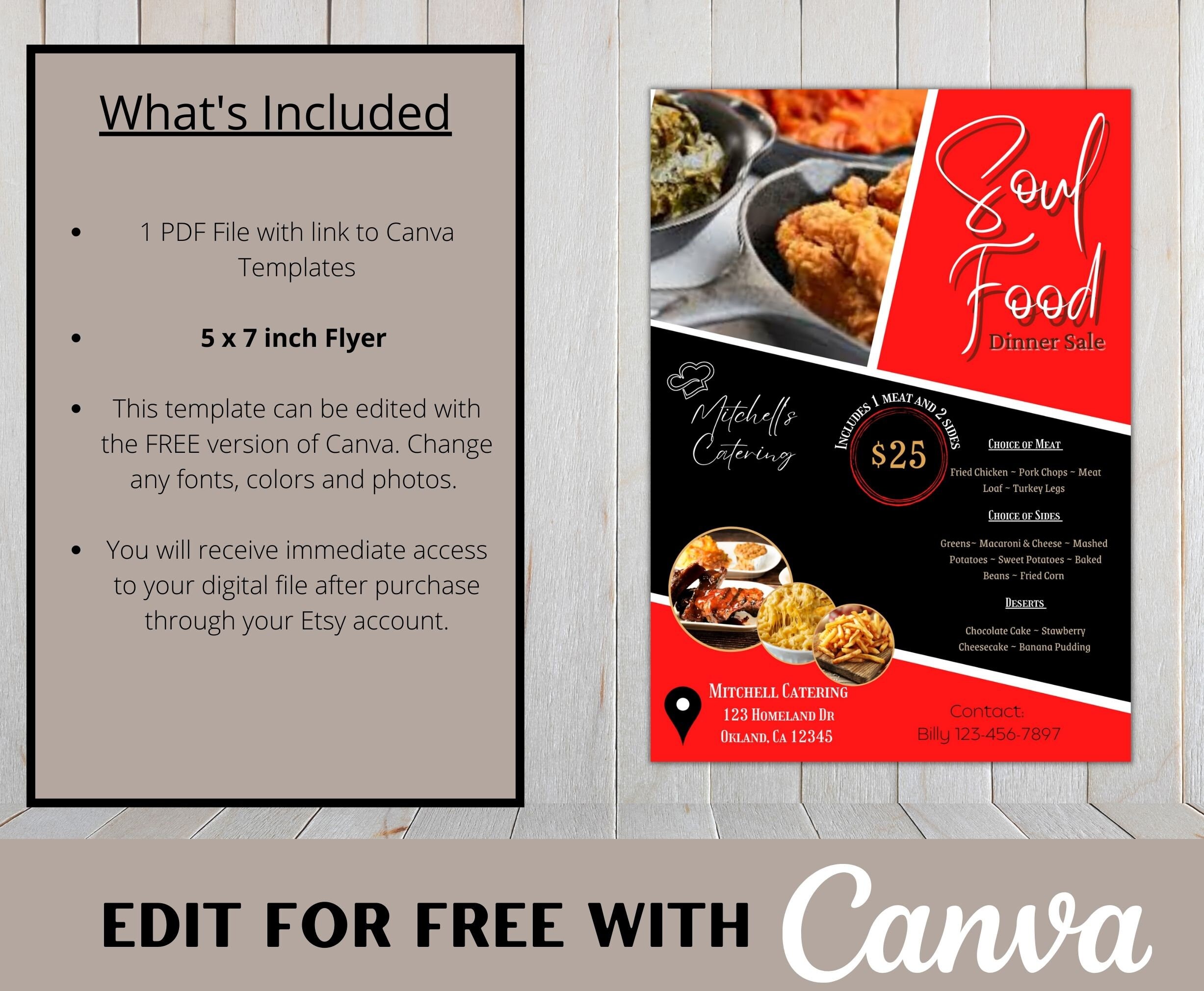 Soul Food Flyer. Dinner Sale Catering Advertisement. 5x7 - Etsy
