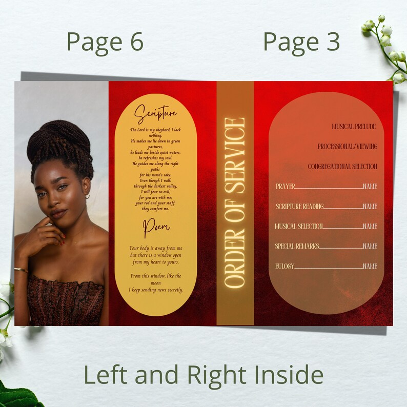 Red & Gold Funeral Program Template: 8-page Magazine Style (canva ...