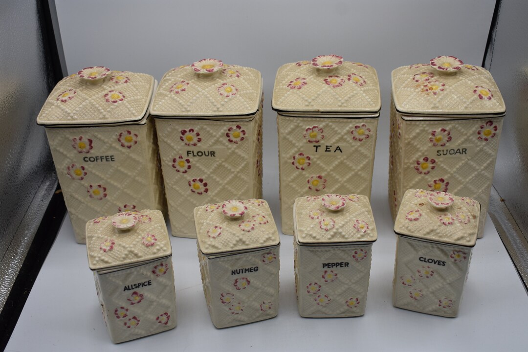 Vintage Floral Weave Pattern Retro Canister Set of 8 Rare Pattern - Etsy