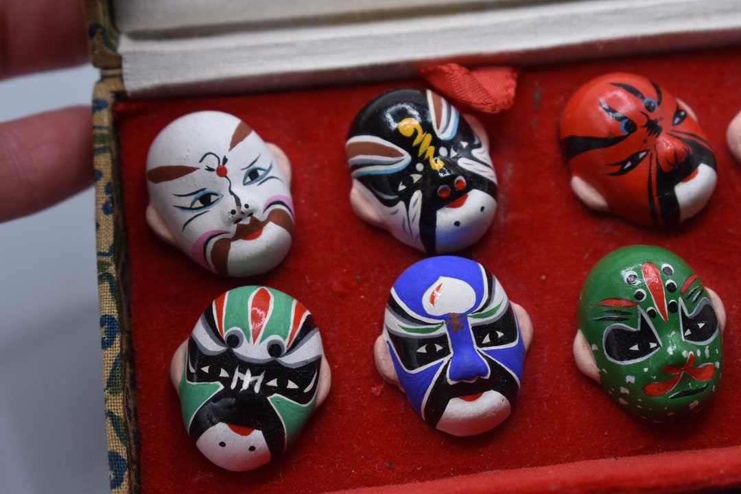 UNIQUE Vintage Hand Painted Chinese Opera Clay Mask 3 Kabuki Mask Home ...