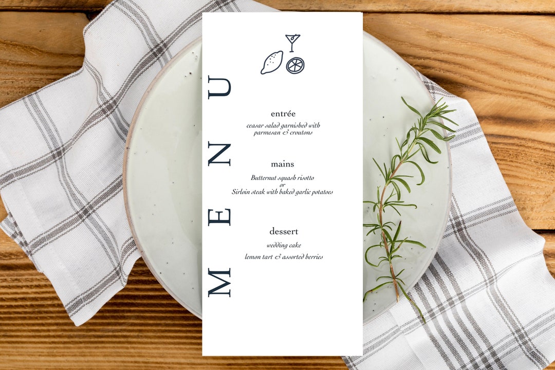 Classy Line Art, Minimalist Menu Card for Formal Events & Weddings ...