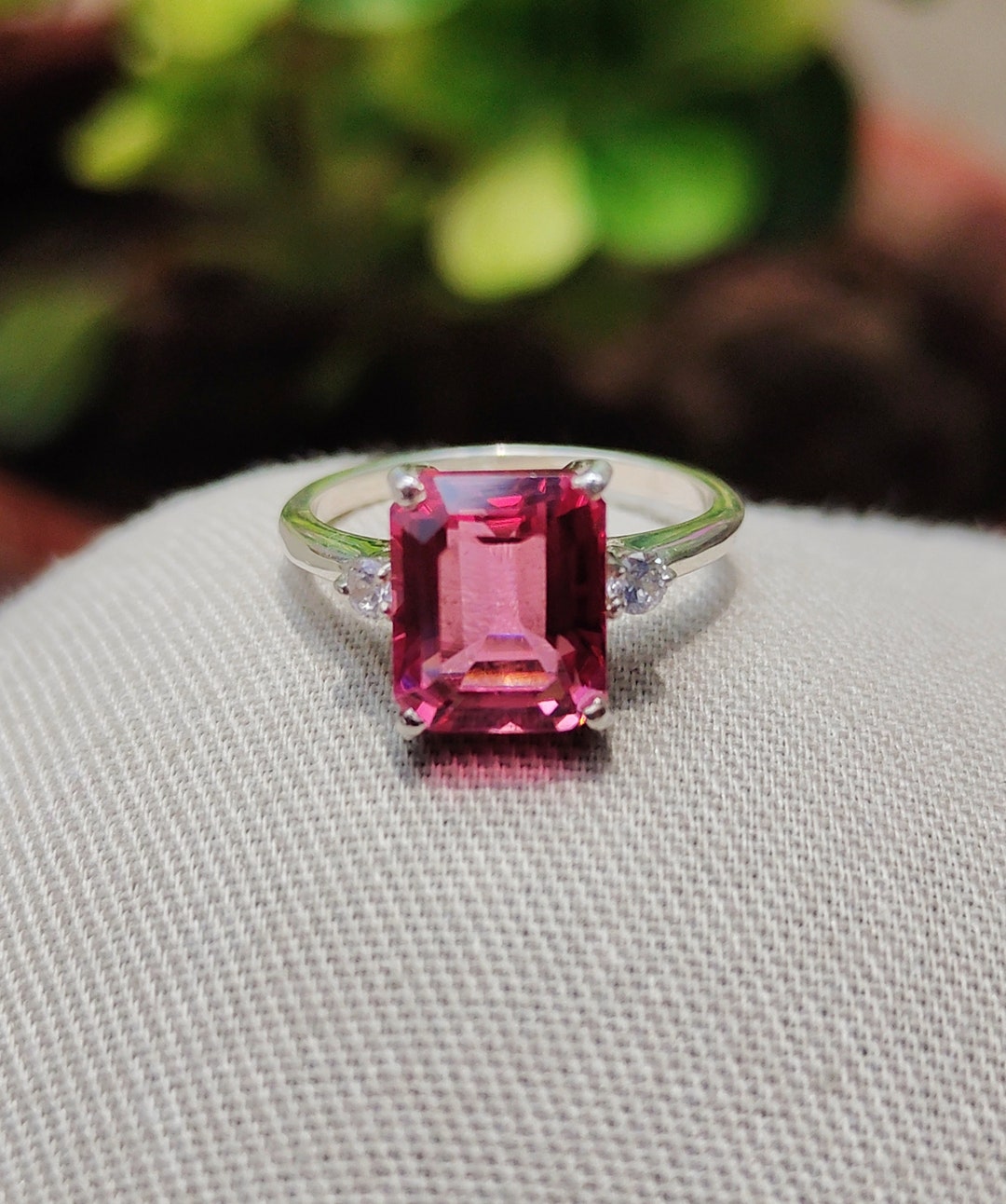 Emerald Cut Pink Tourmaline Ring: Sterling Silver Promise Ring - Etsy