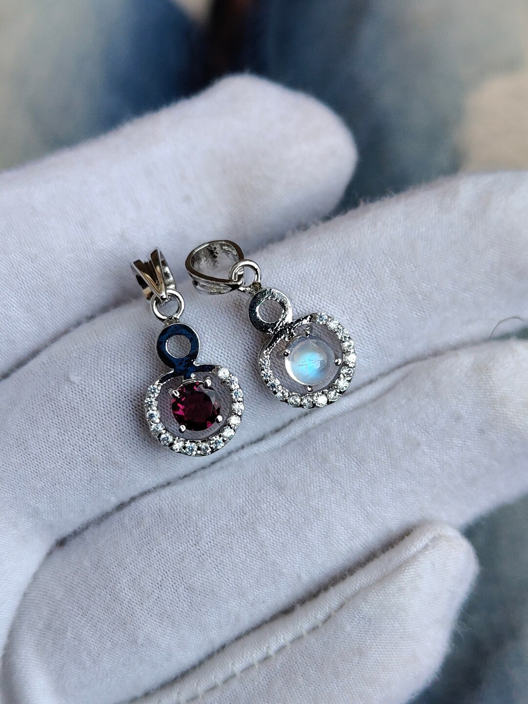 Rainbow Moonstone & Garnet 925 Sterling Silver Pendant Necklace - Etsy