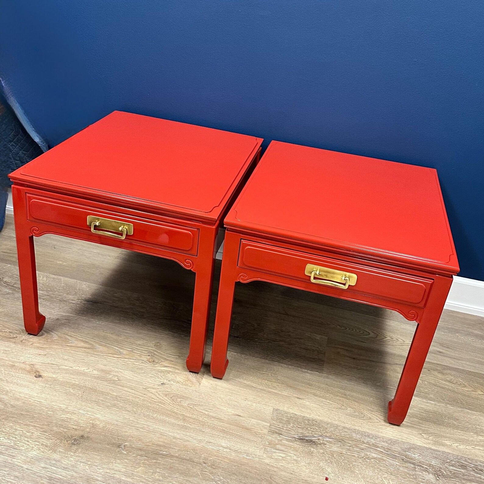 Chinoiserie Nightstand Set: Vintage Ming End Tables, Heritage Red ...