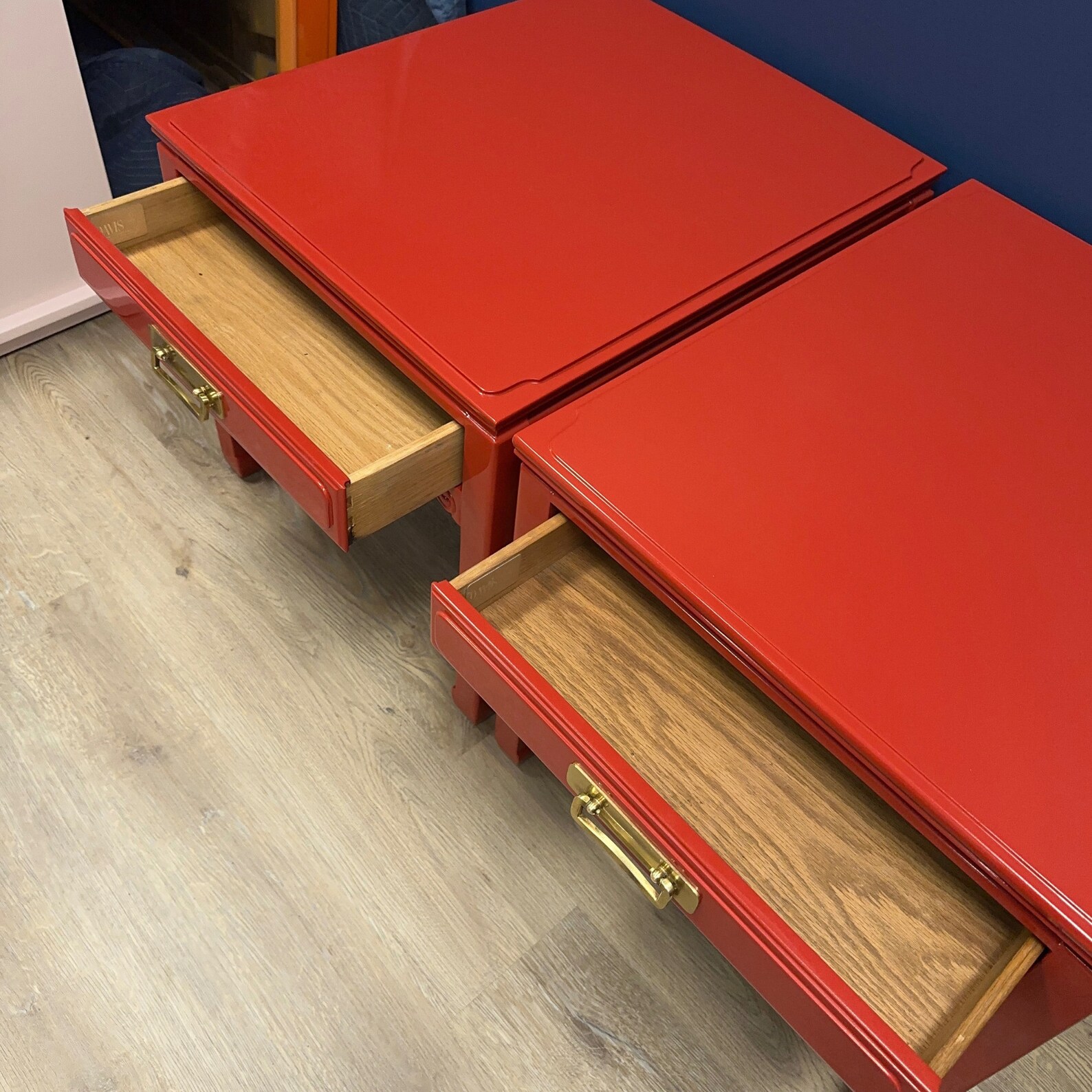 Chinoiserie Nightstand Set: Vintage Ming End Tables, Heritage Red ...
