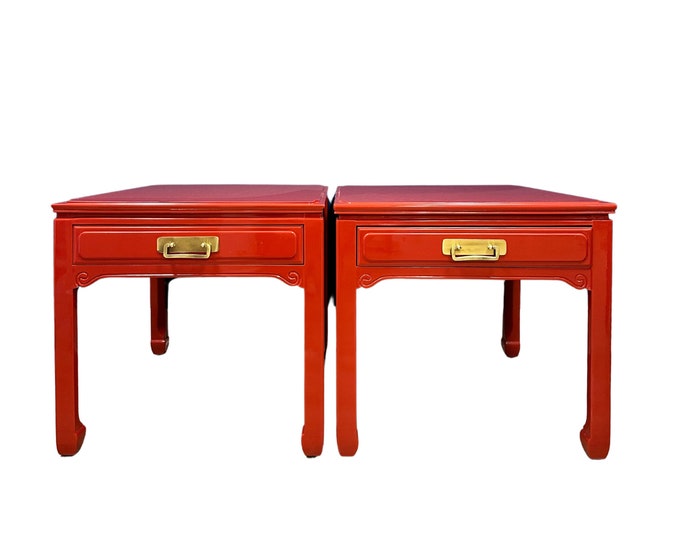 Chinoiserie Nightstand Set: Vintage Ming End Tables, Heritage Red ...