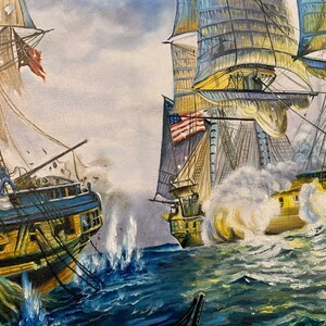 USS Constitution Vs HMS Cyane and Levant, Original by Tom Freeman, Oil ...