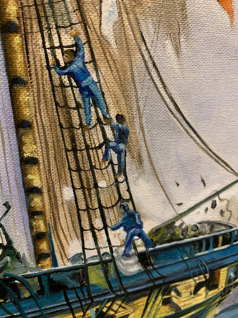 USS Constitution Vs HMS Cyane and Levant, Original by Tom Freeman, Oil ...