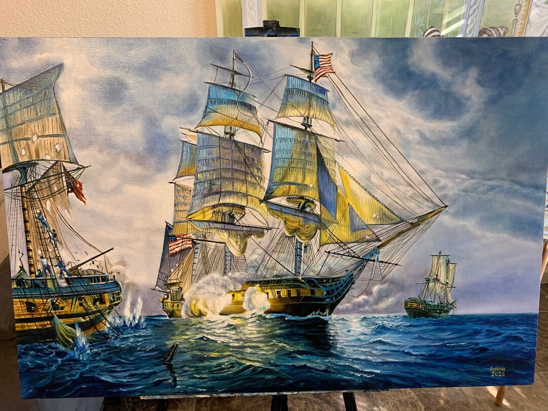 USS Constitution Vs HMS Cyane and Levant, Original by Tom Freeman, Oil ...