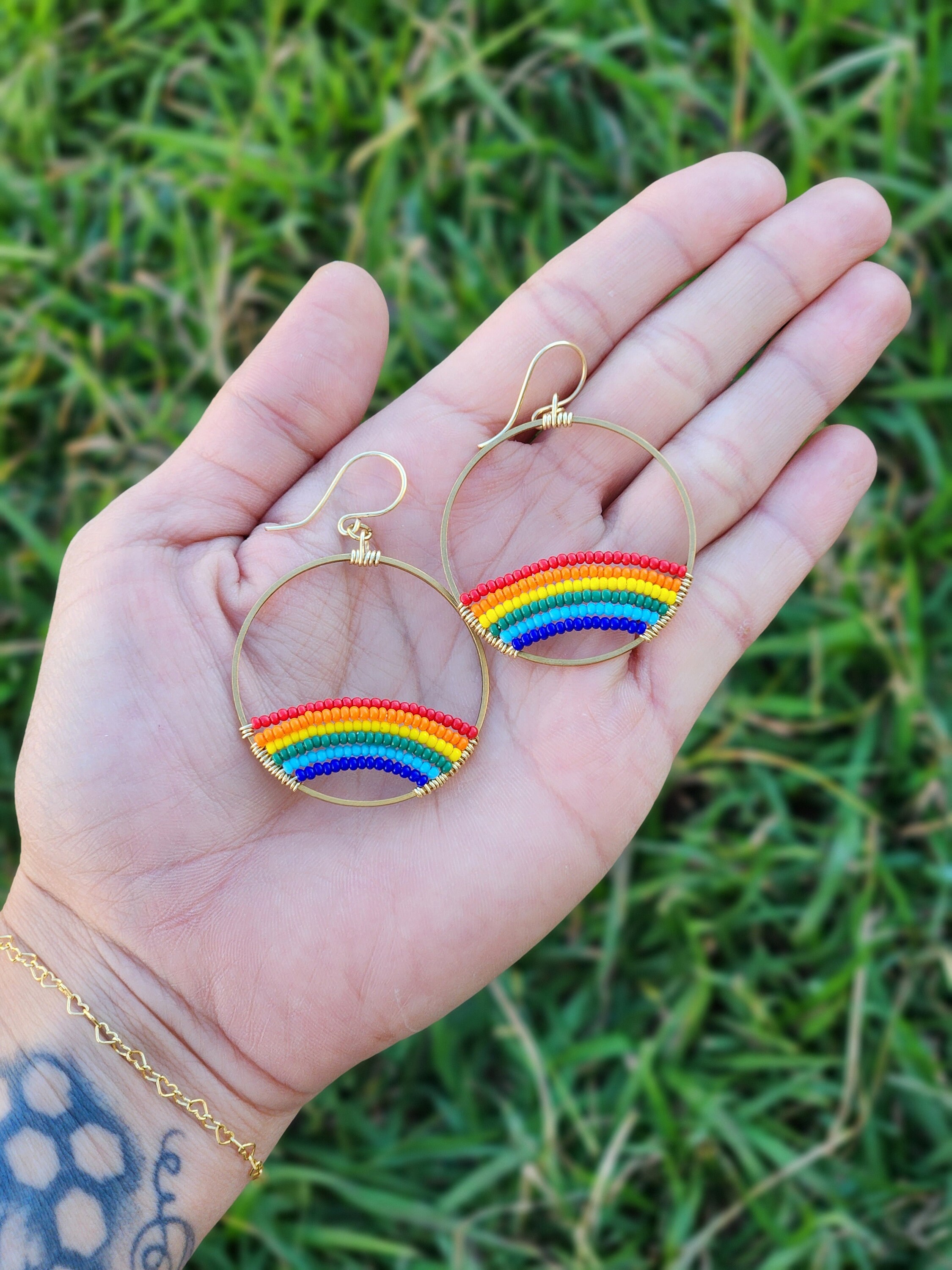 Layered Beaded Hoops, Rainbow - Etsy