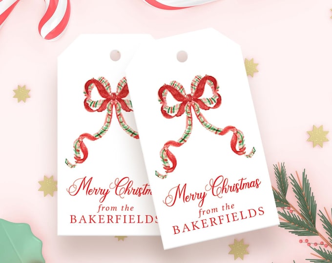 Personalized Christmas Gift Tags Custom Holiday Tags With Christmas Bow ...