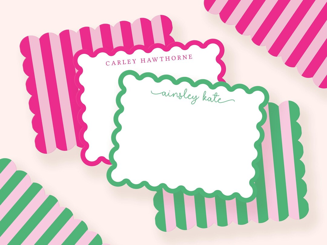 Scalloped Stripe Notecards | Personalized Stationery With Custom Name ...