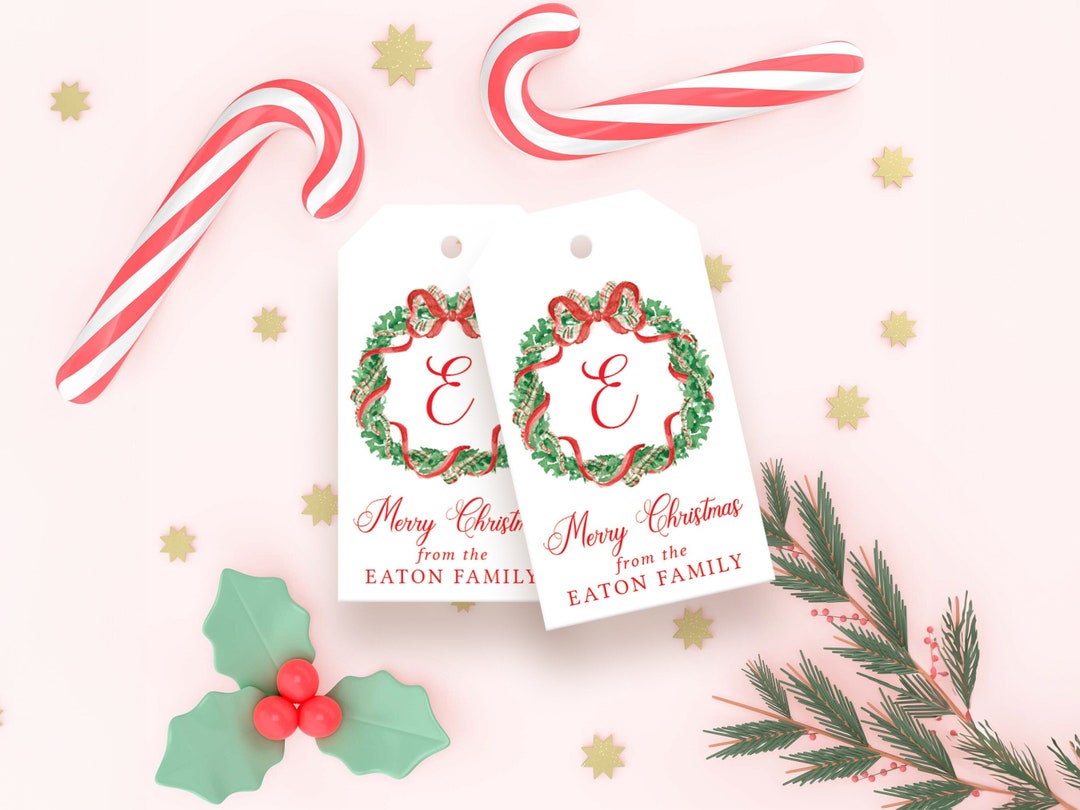 Custom Christmas Gift Tags - Custom Holiday Tags With Christmas Wreath ...