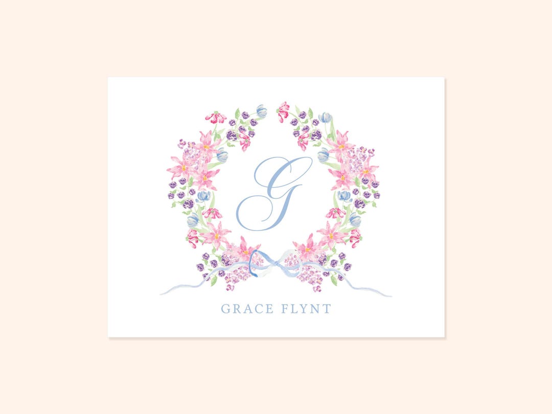 Floral Wreath Monogram Notecards – Personalized Stationery With Initial ...
