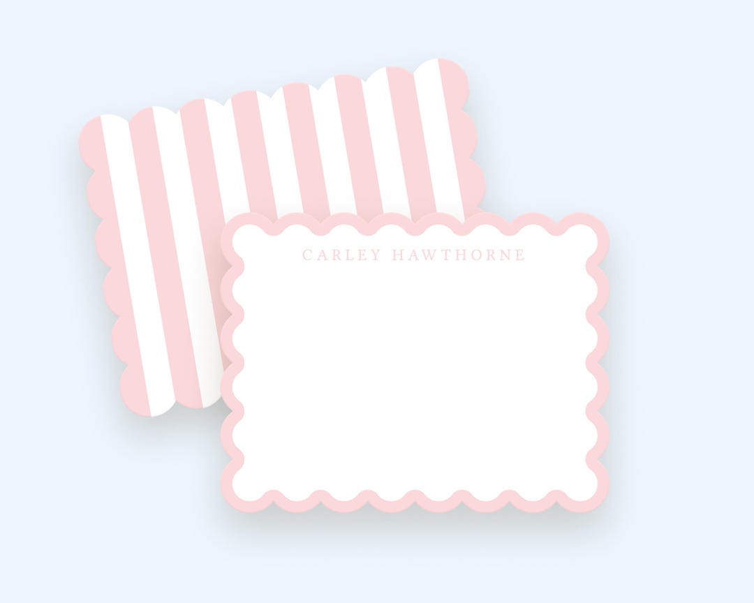 Pink Cabana Stripe Notecards - Scallop Stationery Set - Custom ...