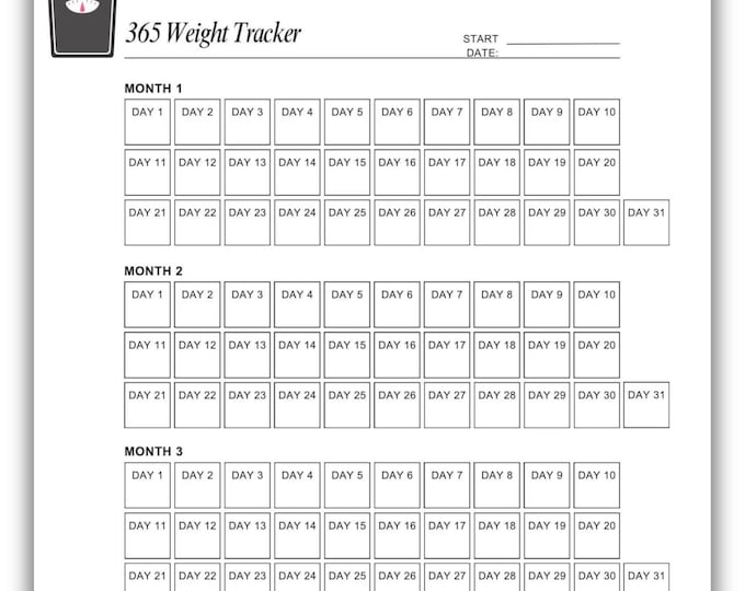 365 Day Weight Tracker Printable: Minimalist Design (digital Download ...