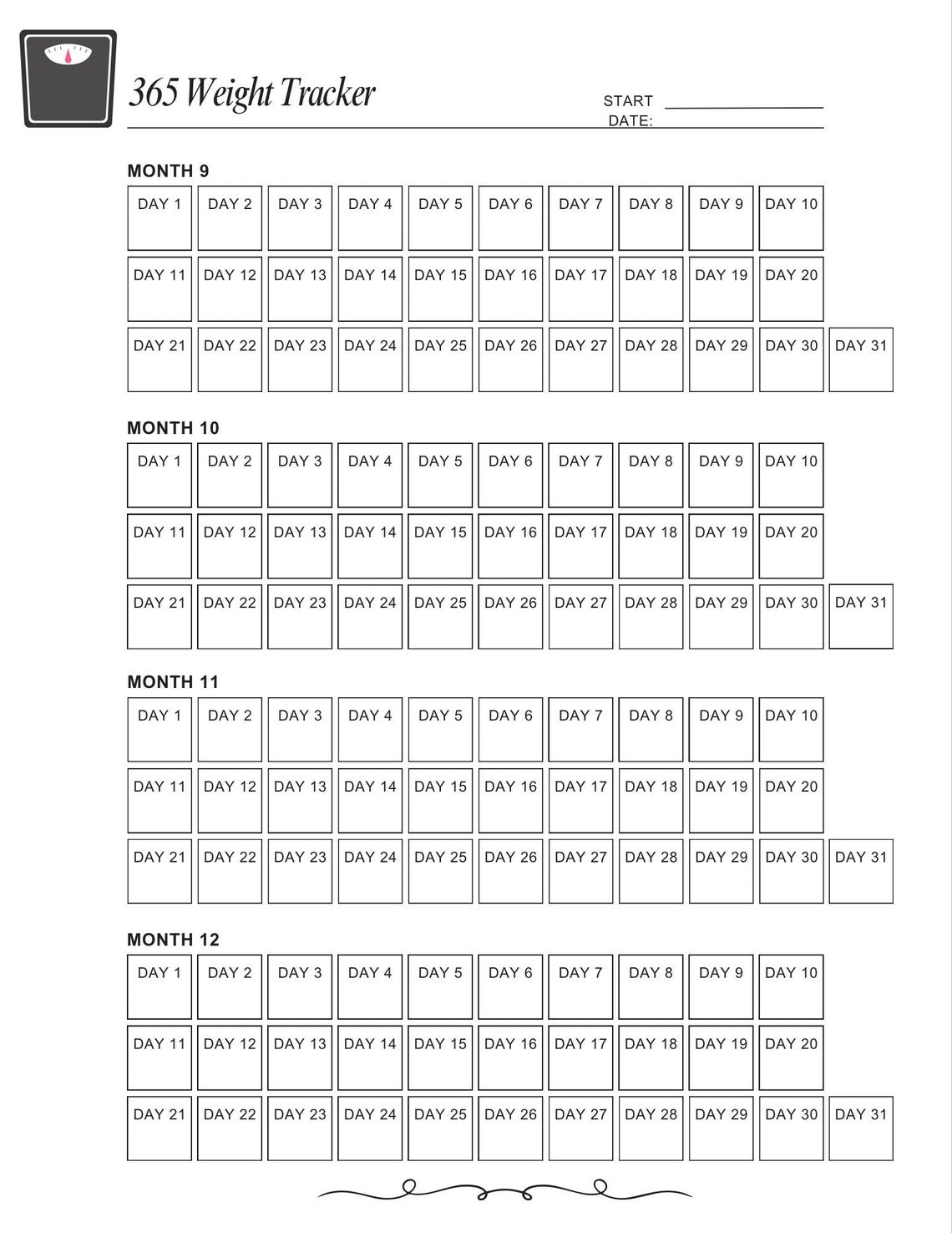 365 Day Weight Tracker Printable, Minimalist Weight Tracker Printable ...