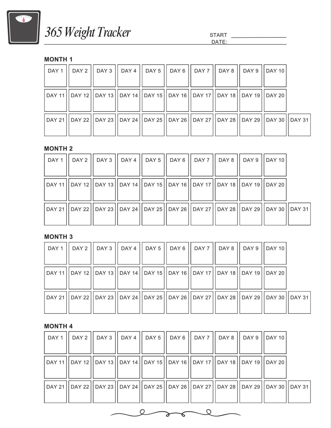 365 Day Weight Tracker Printable, Minimalist Weight Tracker Printable ...