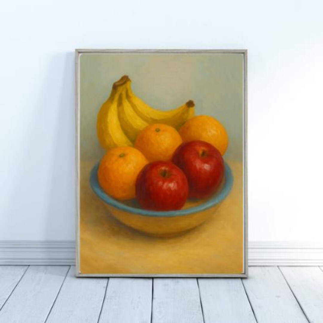 Vintage Fruit Bowl Art |still Art Fruit Bowl Poster|impasto Food Art ...