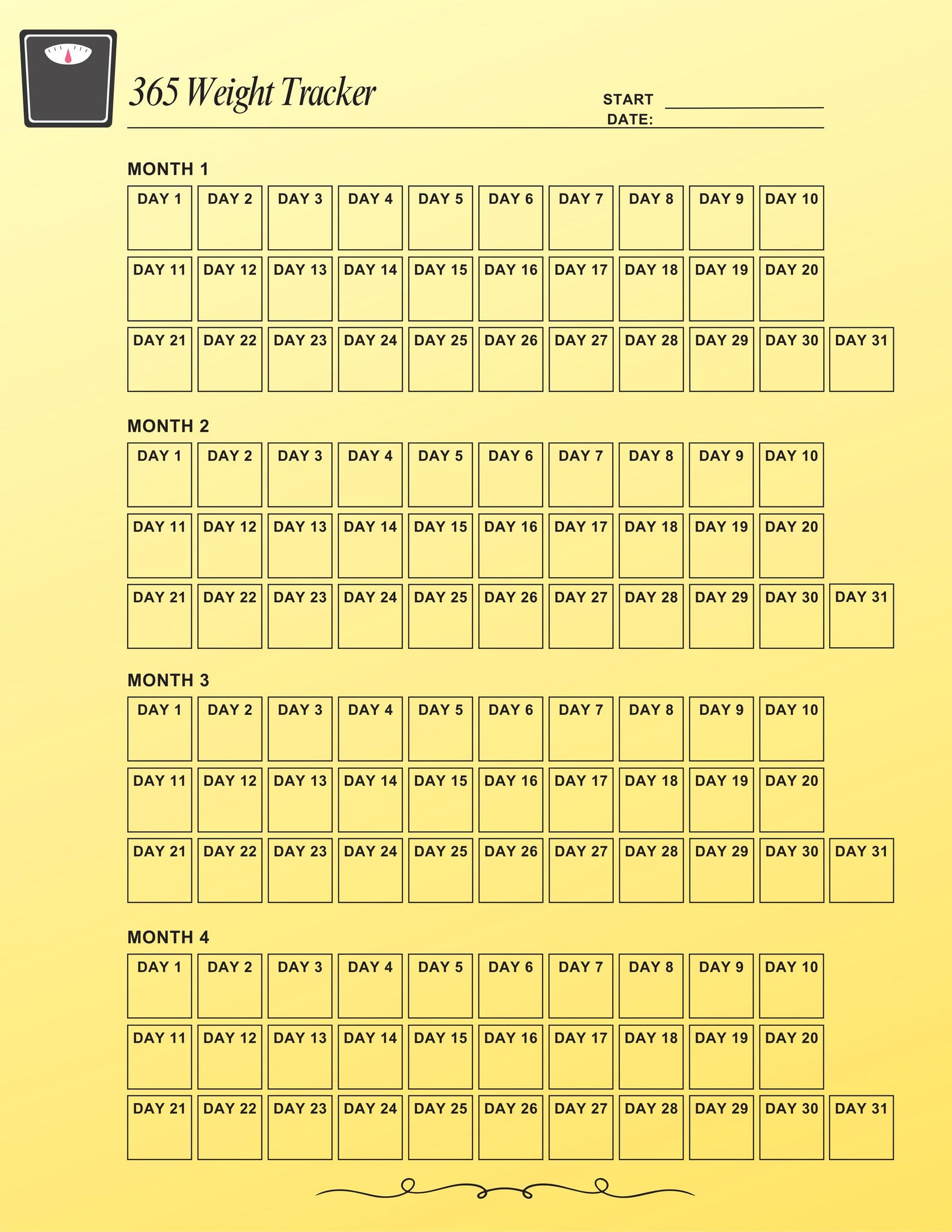 365 Day Weight Tracker Printable: Amber Gradient (digital Download) - Etsy