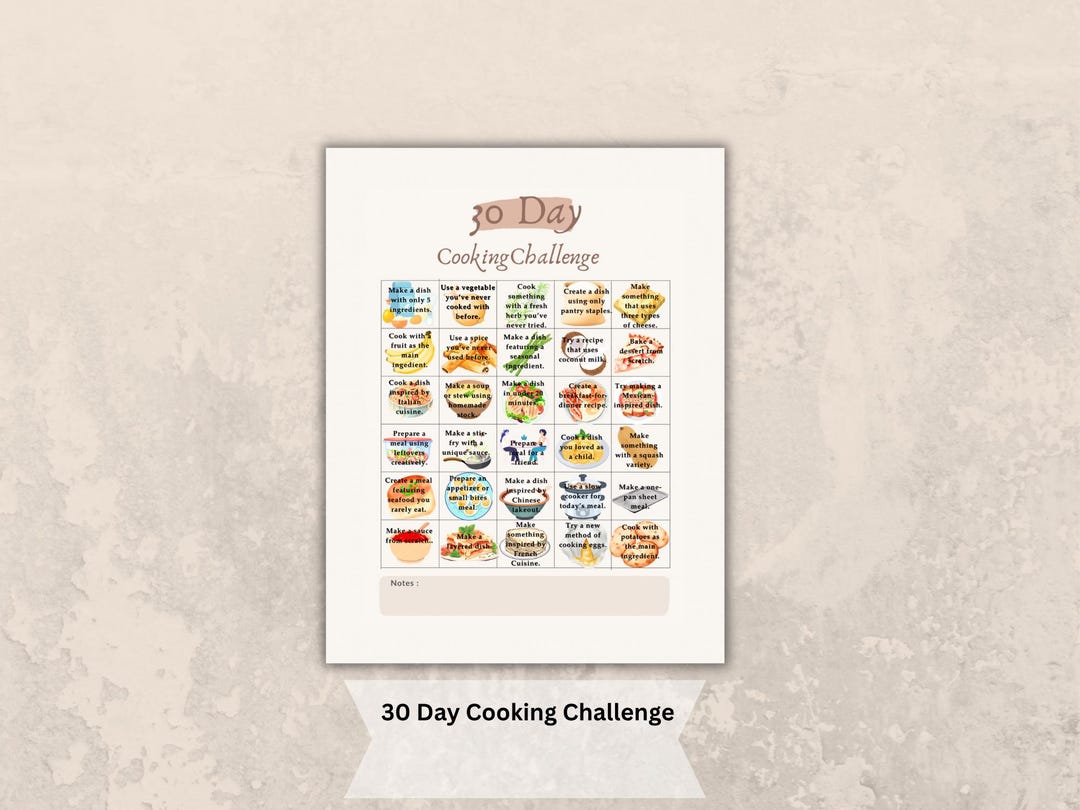 30 Day Cooking Challenge Printable, Meal Planning Habit Tracker, Stop ...