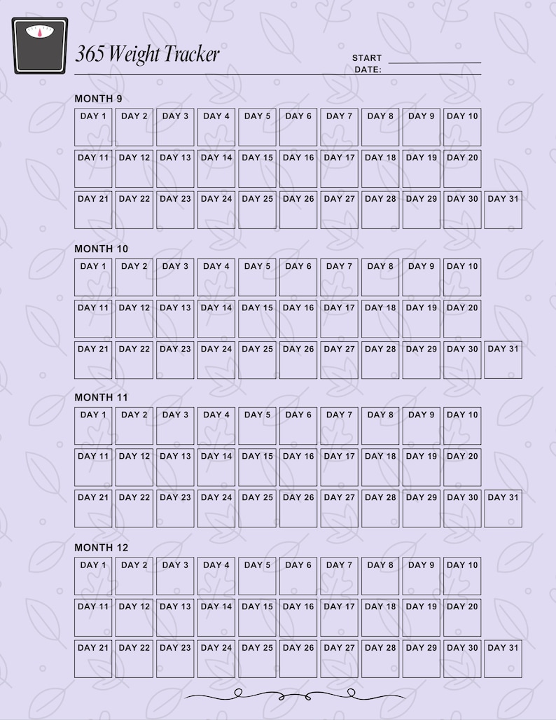 365 Day Weight Tracker- Printable, Check Daily Weight, Lose Weight ...