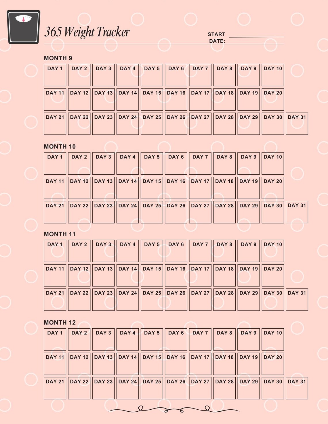 365 Day Weight Tracker Printable,minimalist Weight Tracker Printable ...