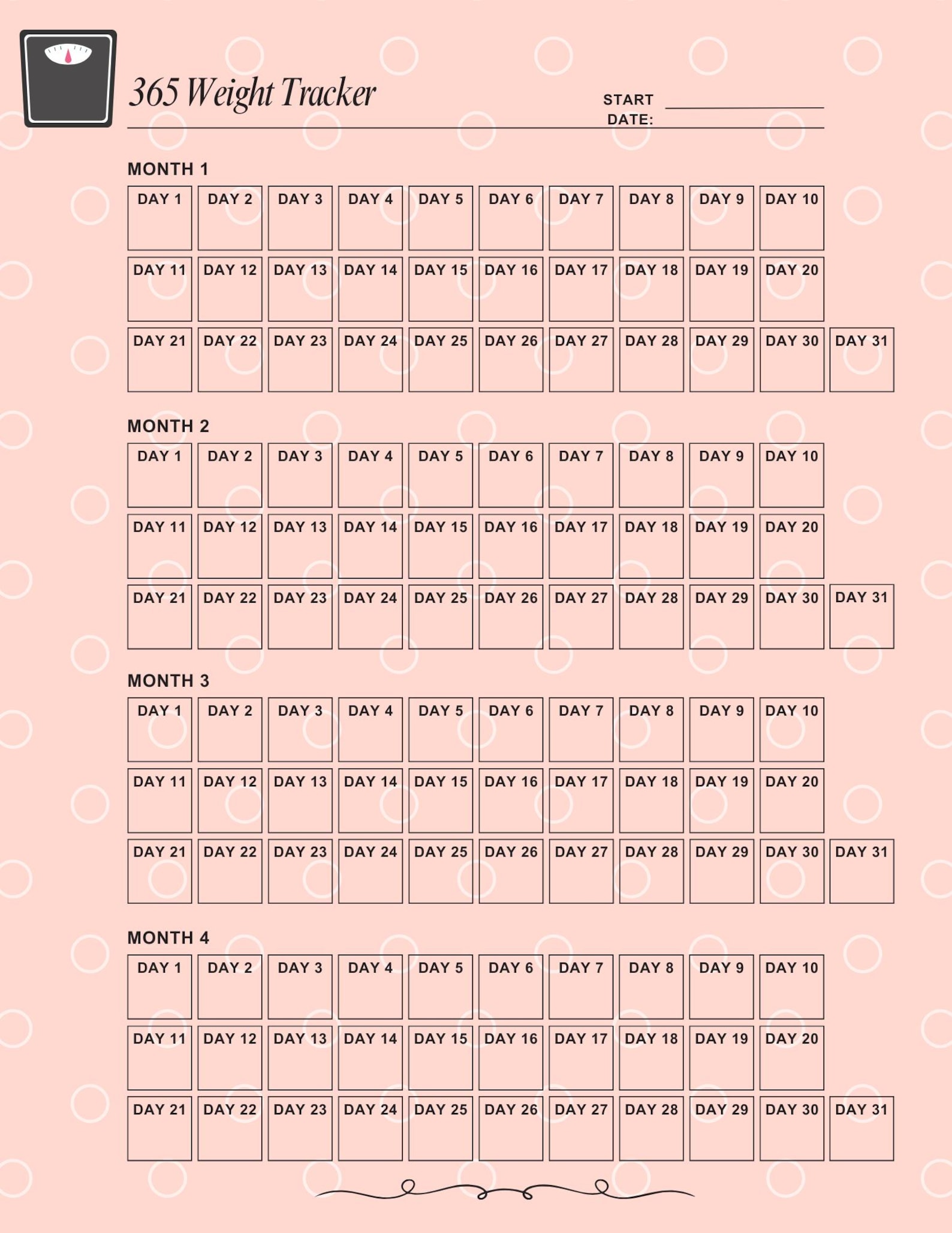 365 Day Weight Tracker Printable,minimalist Weight Tracker Printable ...