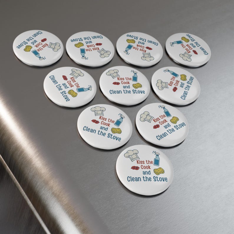 Kiss the Cook and Clean the Stove Button Magnet | Round Kitchen Magnet ...