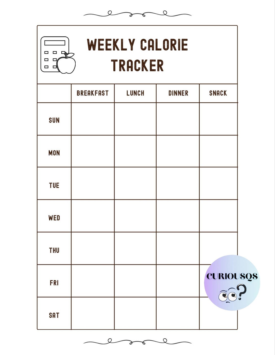 Weekly Calorie Tracker and Meal Planning Printable | 2-page Digital ...